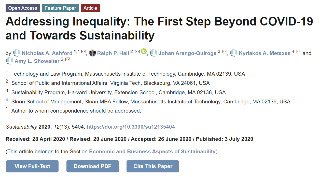 New Paper on “Addressing Inequality” – Ralph P Hall